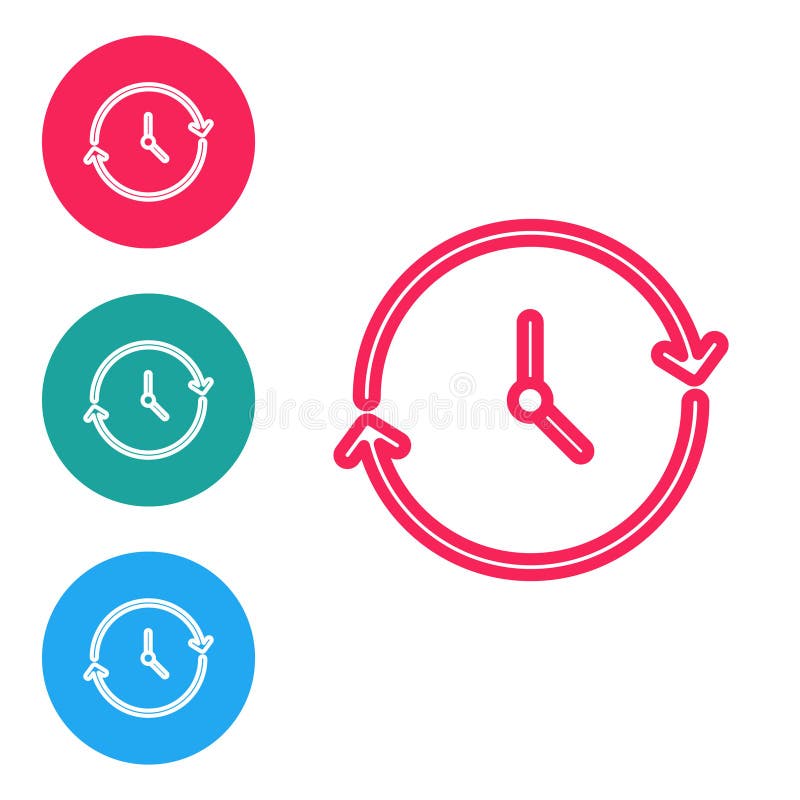 Red Line Clock Icon Isolated on White Background. Time Symbol. Set ...