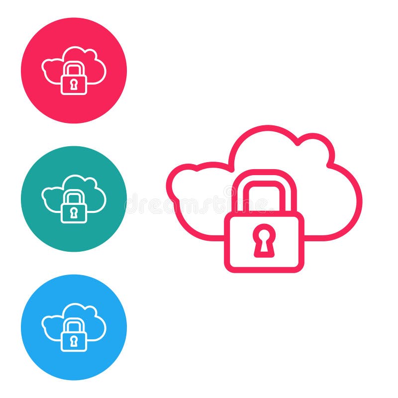 Red Line Cloud Computing Lock Icon Isolated on White Background. Security, Safety, Protection ...
