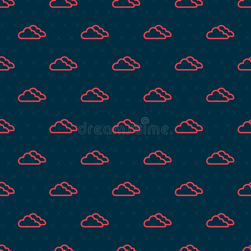 Red Line Cloud Icon Isolated Seamless Pattern on Black Background ...