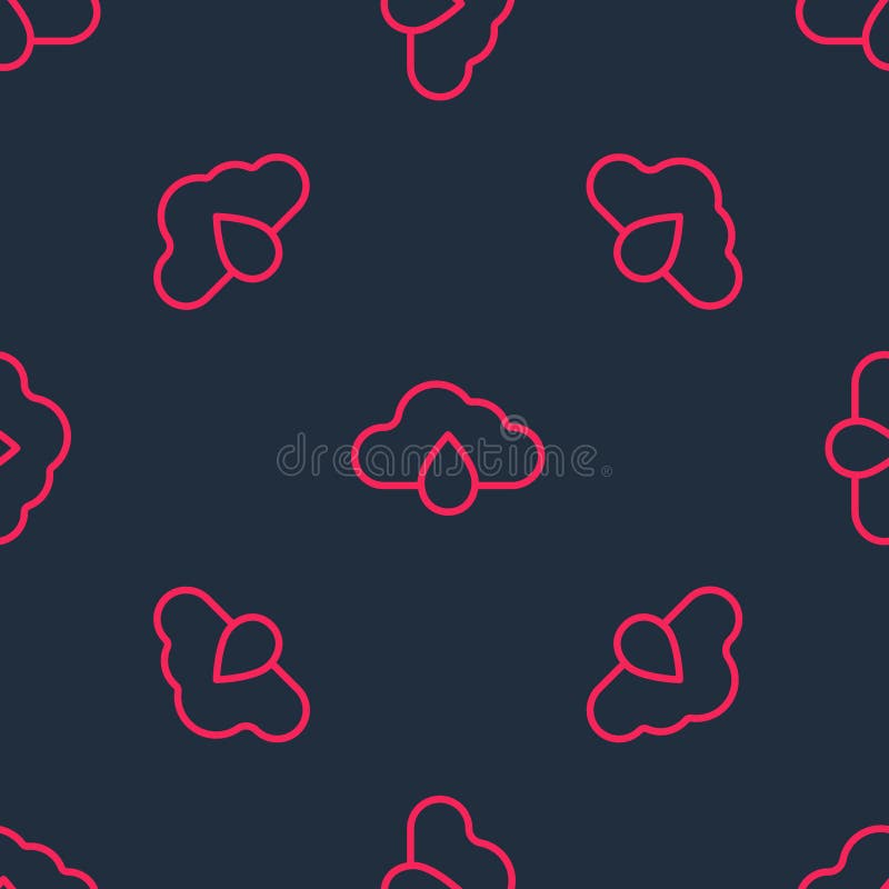 Red Line Cloud with Rain Icon Isolated Seamless Pattern on Black ...