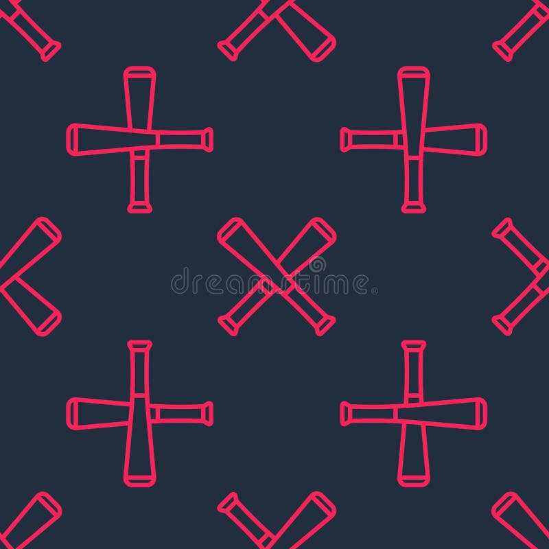 Red Line Crossed Baseball Bat Icon Isolated Seamless Pattern on Black ...