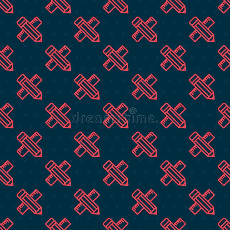 Red Line Crossed Ruler and Pencil Icon Isolated Seamless Pattern on ...