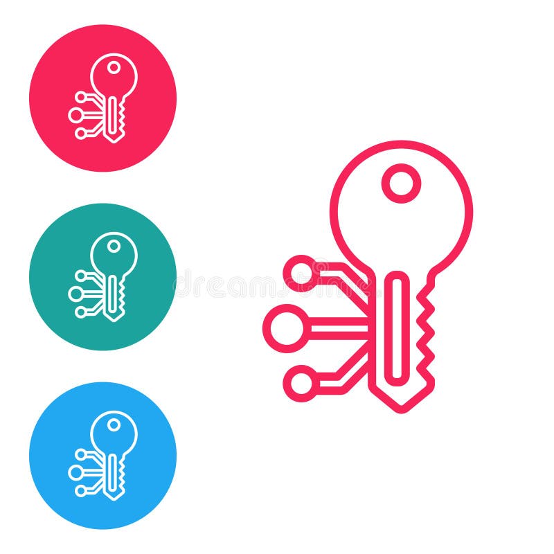 Red Line Cryptocurrency Key Icon Isolated on White Background. Concept ...