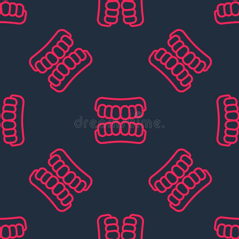 Red Line Dentures Model Icon Isolated Seamless Pattern on Black ...