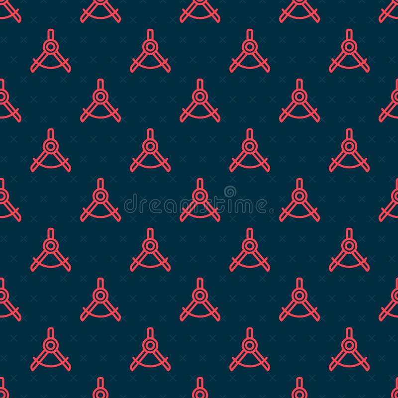 Red Line Drawing Compass Icon Isolated Seamless Pattern on Black ...