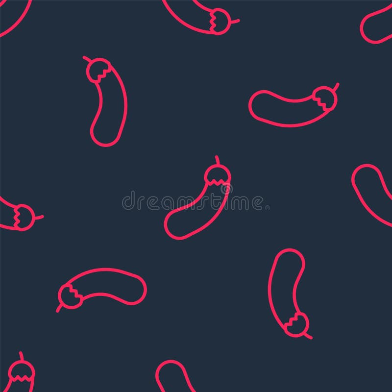 Red Line Eggplant Icon Isolated Seamless Pattern on Black Background ...