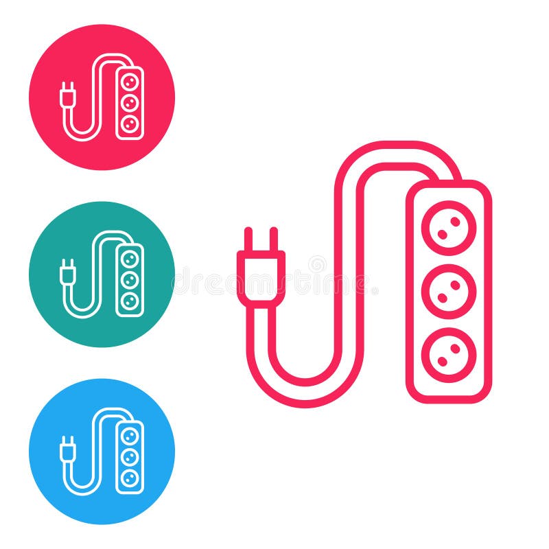 Red Line Electric Extension Cord Icon Isolated on White Background ...