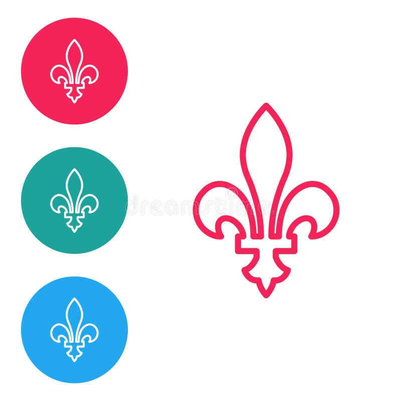 Red Line Fleur De Lys Icon Isolated on White Background. Set Icons in Circle Buttons Stock ...