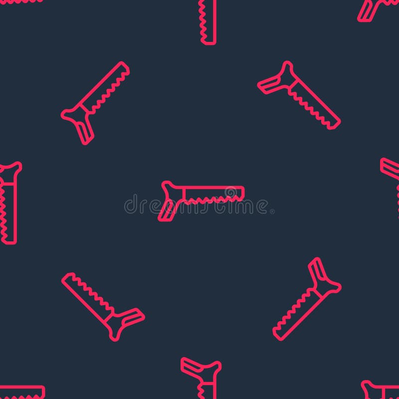 Red Line Hand Saw Icon Isolated Seamless Pattern on Black Background ...