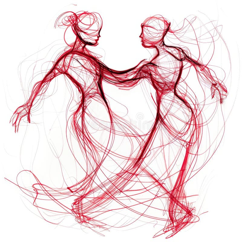 Red Line Hand Sketch of Two Dancers in Motion. Generative AI Stock ...