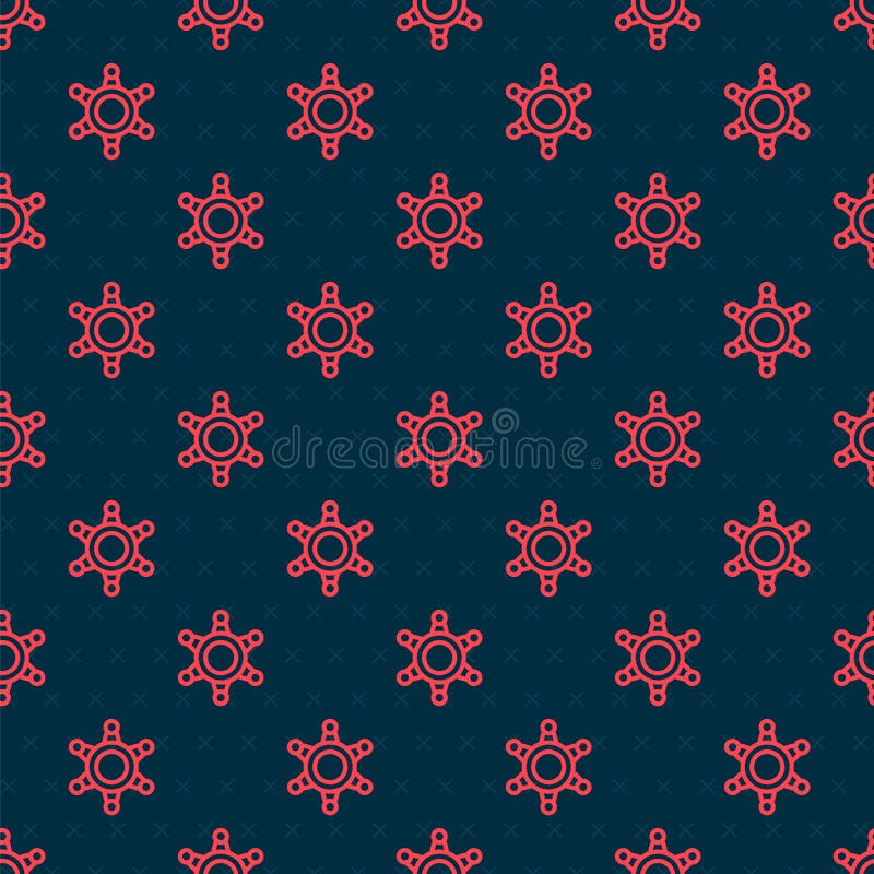 Red Line Hexagram Sheriff Icon Isolated Seamless Pattern on Black ...