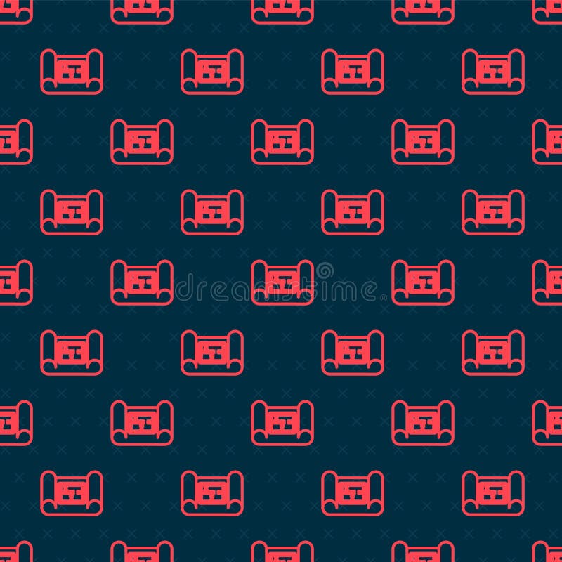 Red Line House Plan Icon Isolated Seamless Pattern on Black Background ...