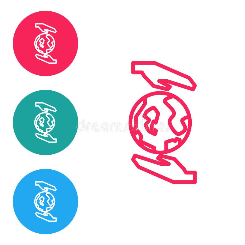 Set Human Hands Holding Earth Globe Icon Isolated On Pink And White