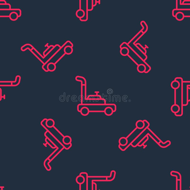 Red Line Lawn Mower Icon Isolated Seamless Pattern on Black Background ...