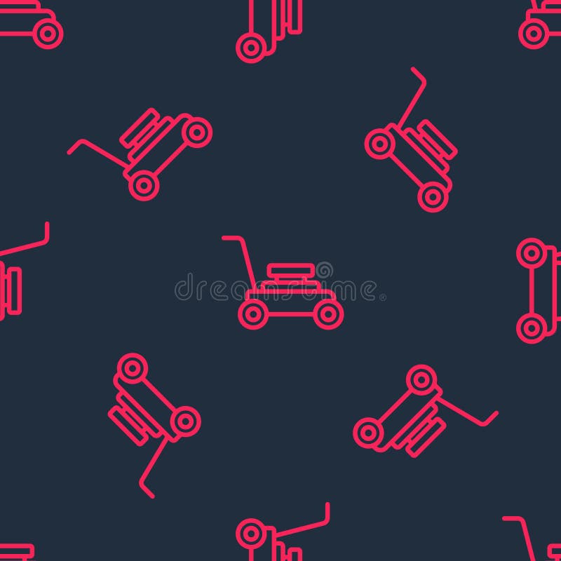 Red Line Lawn Mower Icon Isolated Seamless Pattern on Black Background ...