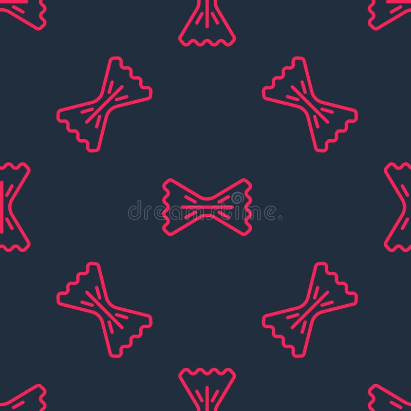 Red Line Macaroni Icon Isolated Seamless Pattern on Black Background ...