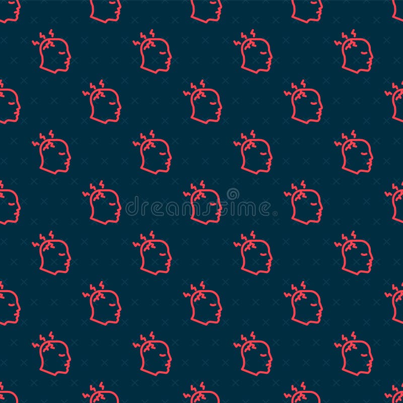 Red Line Man Having Headache, Migraine Icon Isolated Seamless Pattern ...
