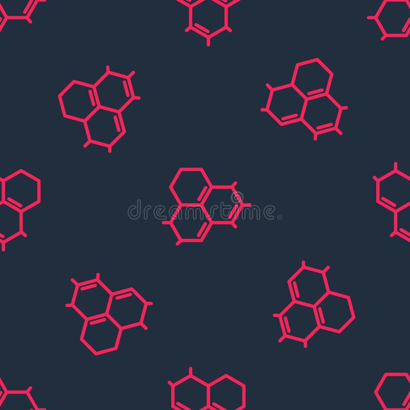 Red Line Molecule Oil Icon Isolated Seamless Pattern on Black ...