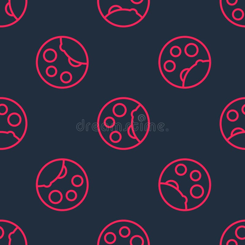 Red Line Moon Phases Icon Isolated Seamless Pattern on Black Background ...