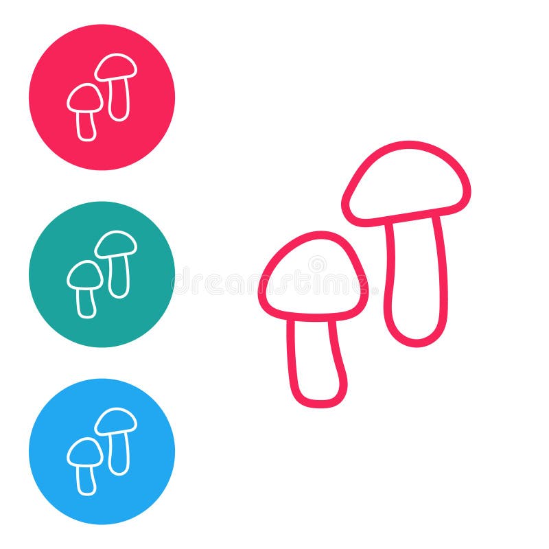 Red Line Mushroom Icon Isolated on White Background. Set Icons in Circle Buttons Stock Vector ...