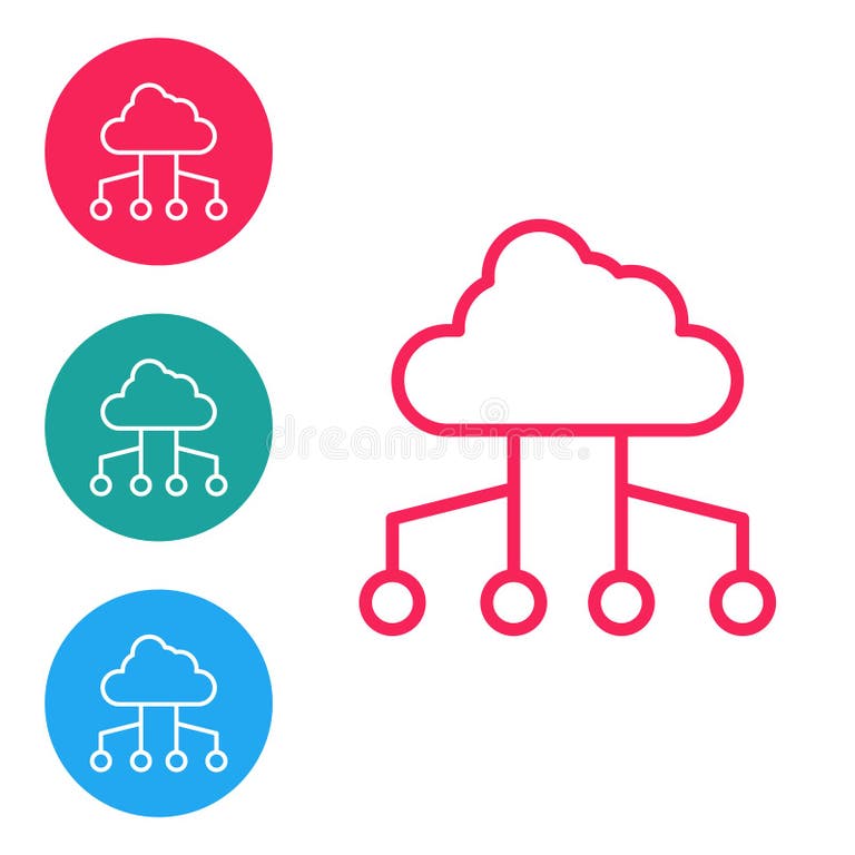 Red Line Network Cloud Connection Icon Isolated on White Background. Social Technology. Cloud ...