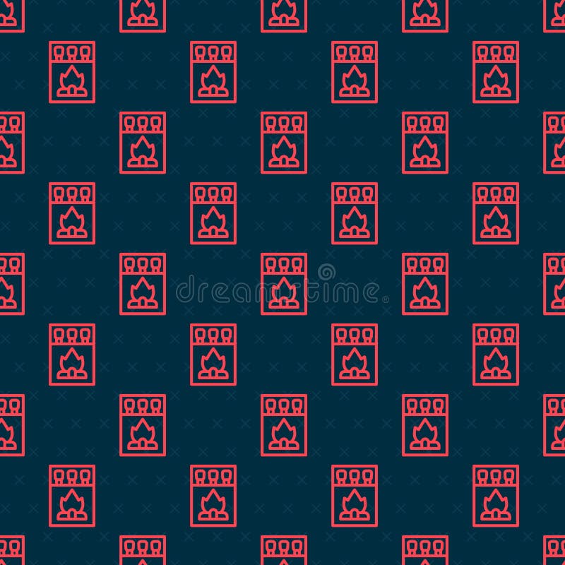 Red Line Open Matchbox and Matches Icon Isolated Seamless Pattern on ...