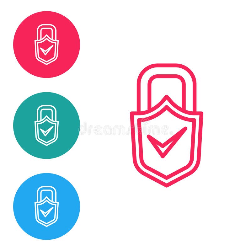 Red Line Open Padlock and Check Mark Icon Isolated on White Background ...