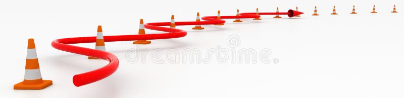 Red Line in Path of Road Cones Stock Illustration - Illustration of ...