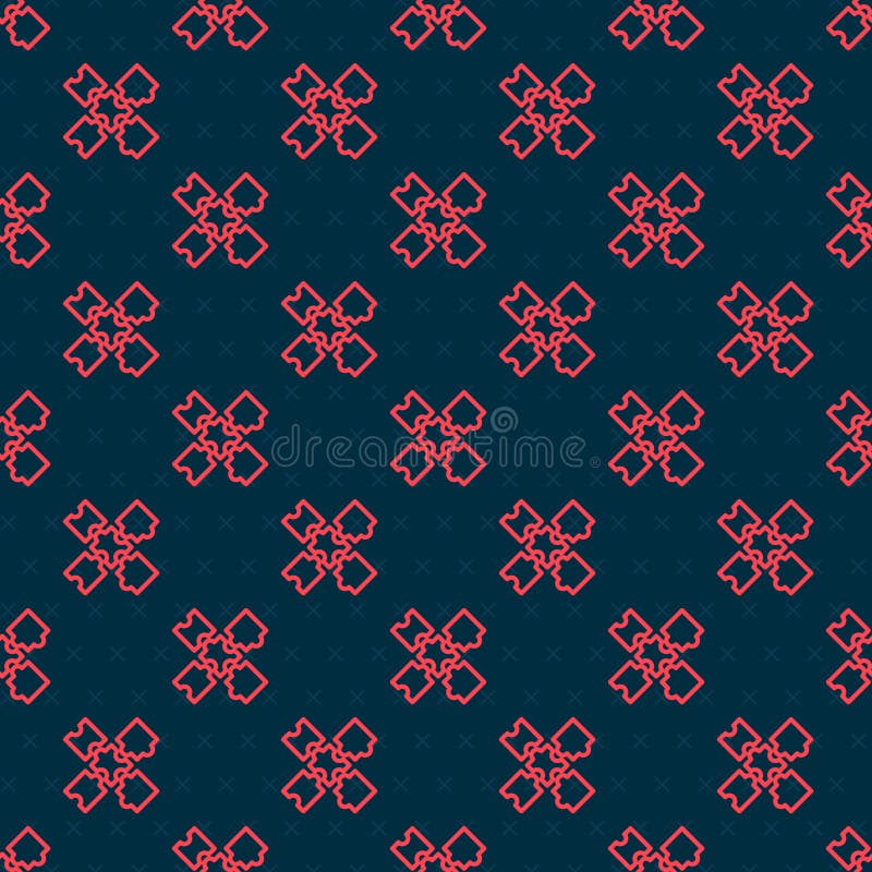 Red Line Puzzle Pieces Toy Icon Isolated Seamless Pattern on Black ...