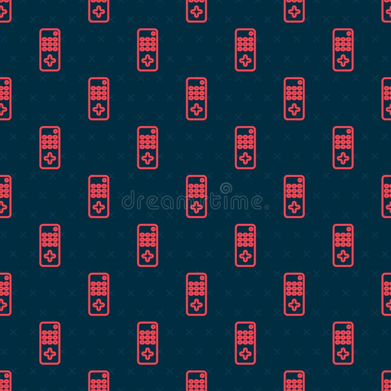 Red Line Remote Control Icon Isolated Seamless Pattern on Black ...