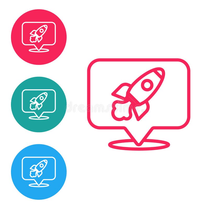 Red Line Rocket Ship Icon Isolated on White Background. Space Travel. Set Icons in Circle ...