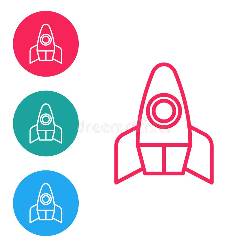 Red Line Rocket Ship Icon Isolated on White Background. Space Travel. Set Icons in Circle ...