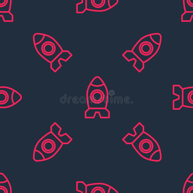Red Line Rocket Ship Toy Icon Isolated Seamless Pattern on Black ... Red Line Rocket Ship Toy Icon Isolated Seamless Pattern on Black ...