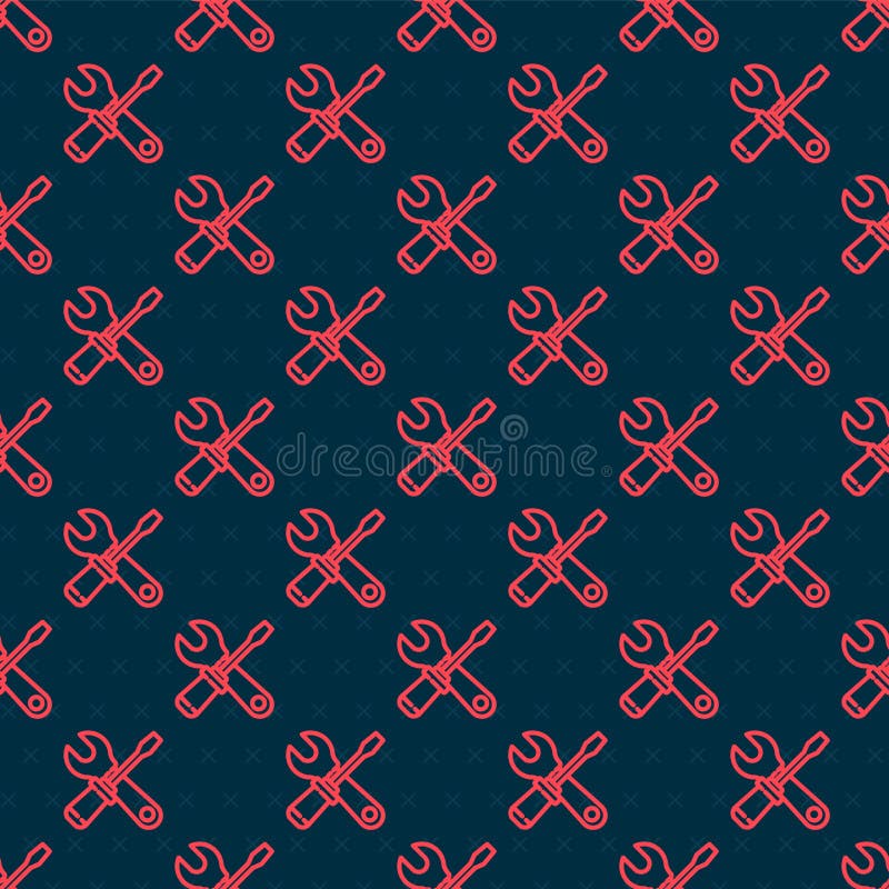 Red Line Screwdriver and Wrench Spanner Tools Icon Isolated Seamless ...