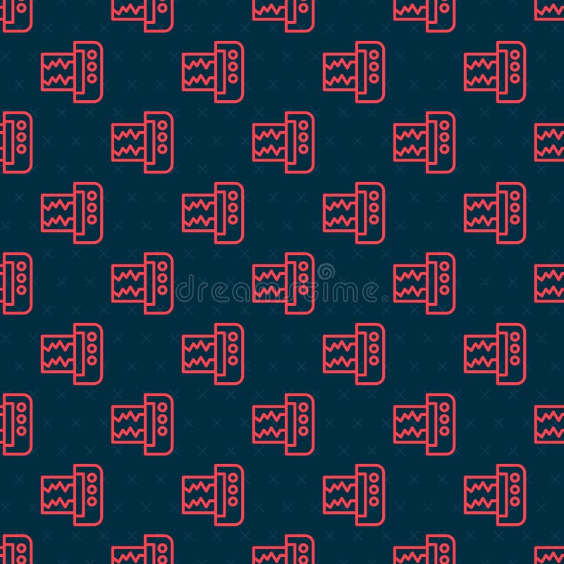 Red Line Seismograph Icon Isolated Seamless Pattern on Black Background ...