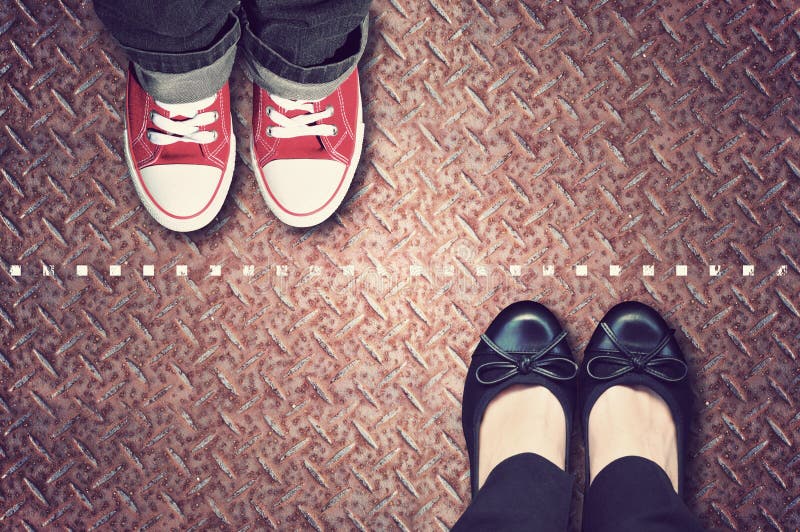 Red Line that Separates Sneakers and Classic Shoes Stock Photo - Image ...