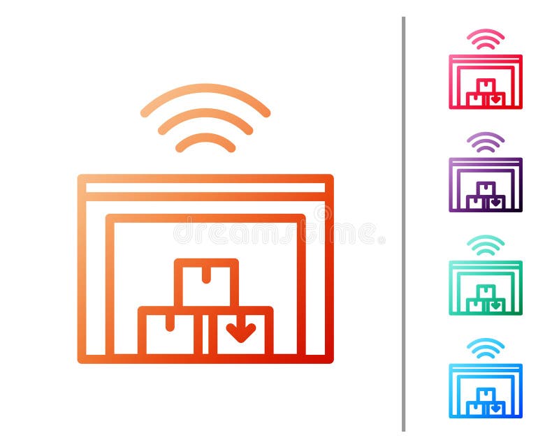 Red Line Smart Warehouse System Icon Isolated on White Background. Set ...