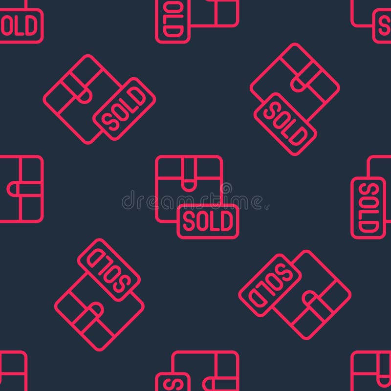 Red Line Sold Icon Isolated Seamless Pattern on Black Background ...