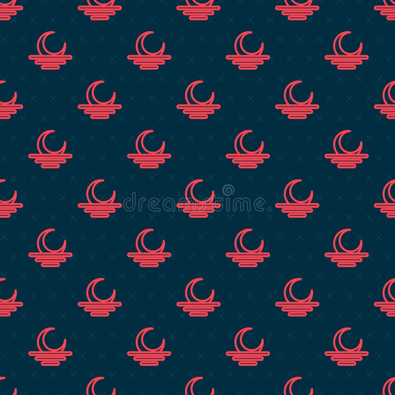 Red Line Sunset Icon Isolated Seamless Pattern on Black Background ...