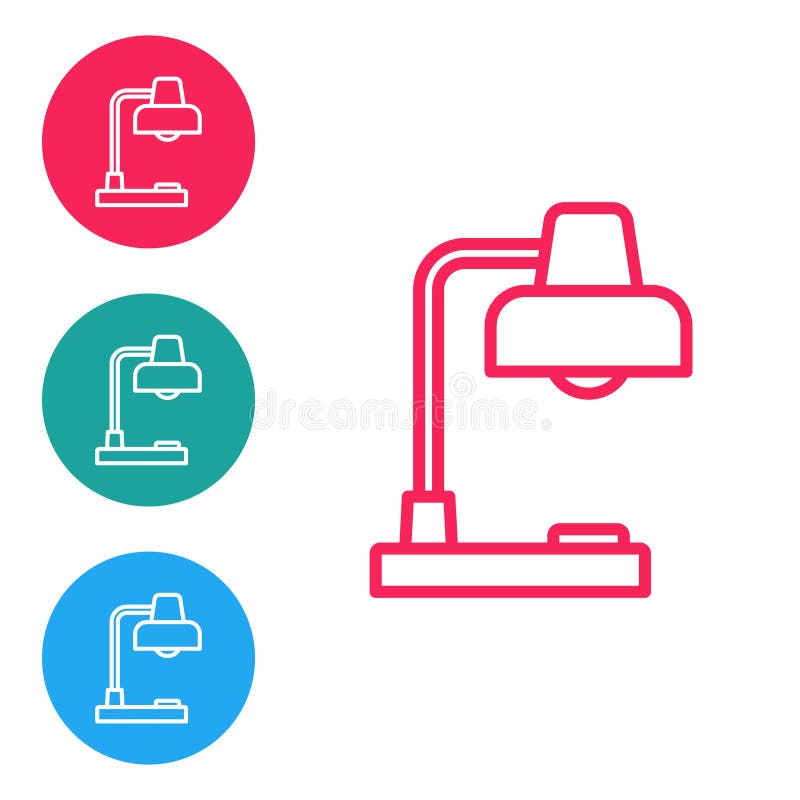 Red Line Table Lamp Icon Isolated on White Background. Desk Lamp. Set ...