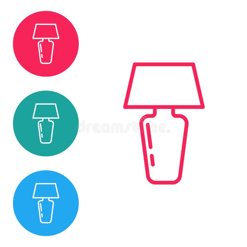 Red Line Table Lamp Icon Isolated on White Background. Desk Lamp. Set ...