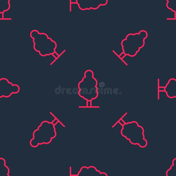 Red Line Tree Icon Isolated Seamless Pattern on Black Background ...