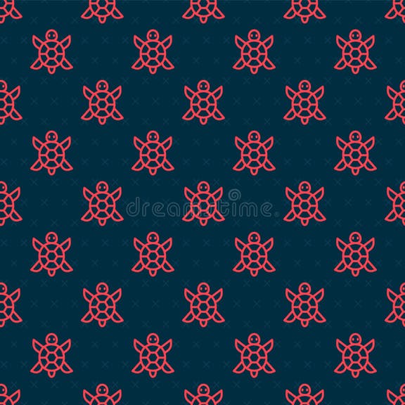 Red Line Turtle Icon Isolated Seamless Pattern on Black Background ...