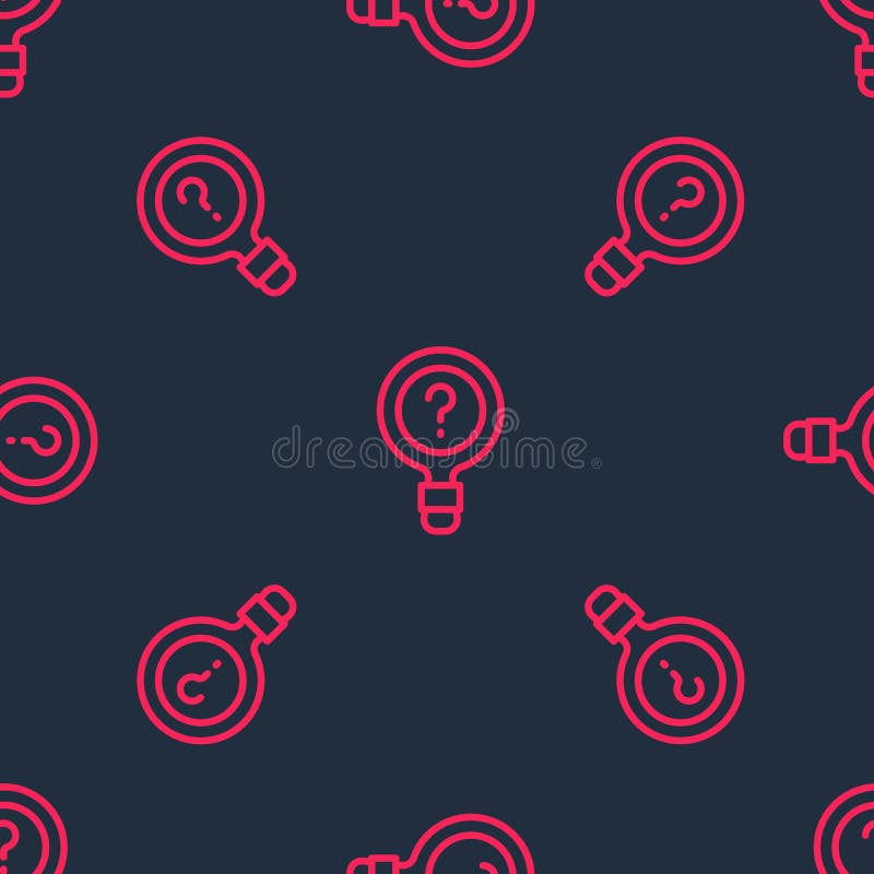Red Line Unknown Search Icon Isolated Seamless Pattern on Black ...