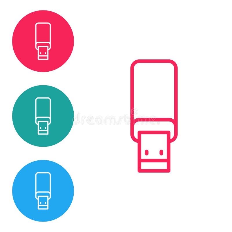 Red Line USB Flash Drive Icon Isolated on White Background. Set Icons ...