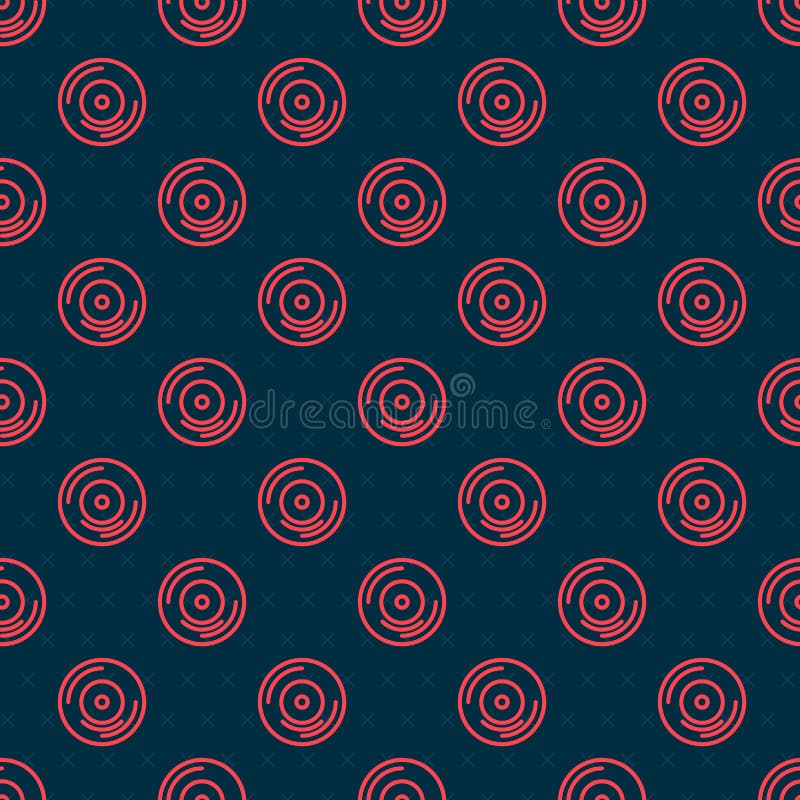 Red Line Vinyl Disk Icon Isolated Seamless Pattern on Black Background ...
