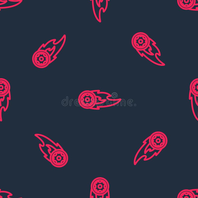 Red Line Wheel in Fire Flame Icon Isolated Seamless Pattern on Black ...
