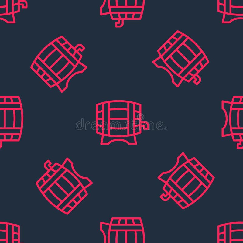 Red Line Wooden Barrel on Rack with Stopcock Icon Isolated Seamless ...