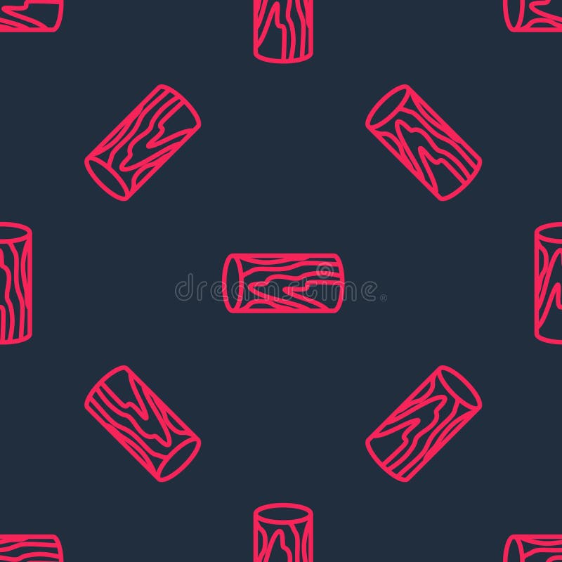 Red Line Wooden Log Icon Isolated Seamless Pattern on Black Background ...