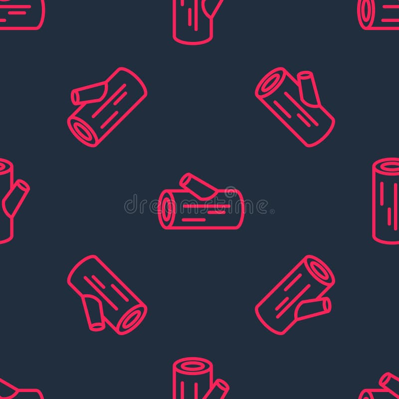 Red Line Wooden Log Icon Isolated Seamless Pattern on Black Background ...